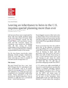 Leaving an inheritance to heirs in the U.S. requires special planning ...